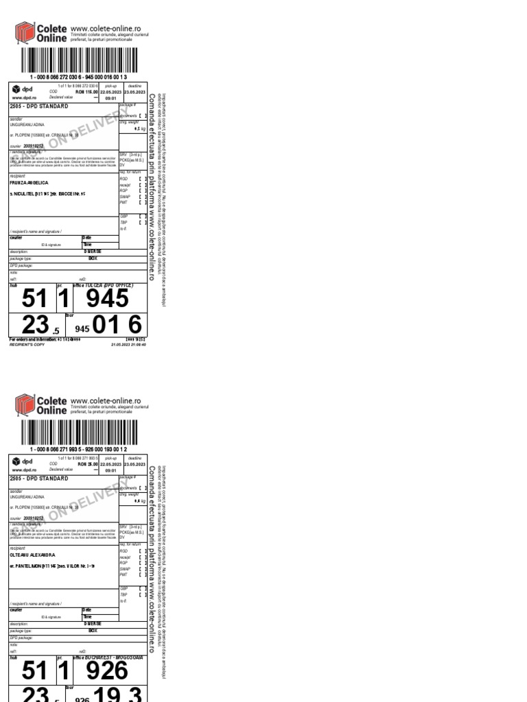 DPD Shipping Receipt Details | PDF