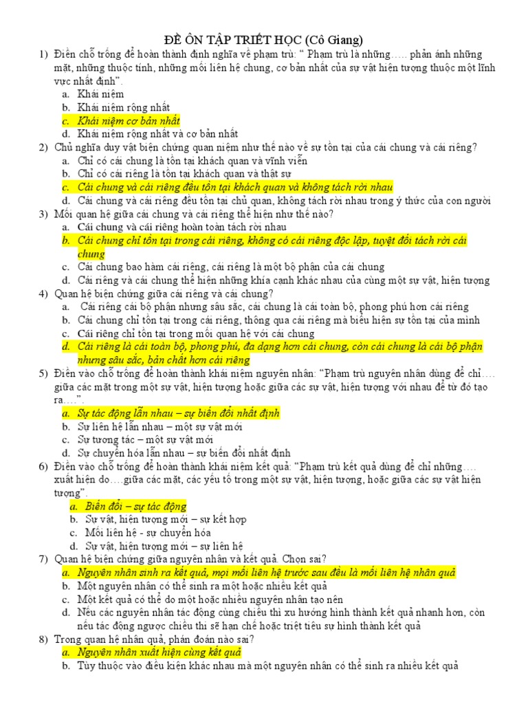 TRIẾT HỌC - TDTU - ĐÁP ÁN | PDF