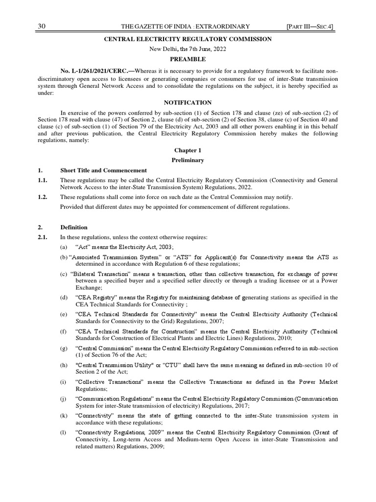 Central Electricity Regulatory Commission (Connectivity and General ...
