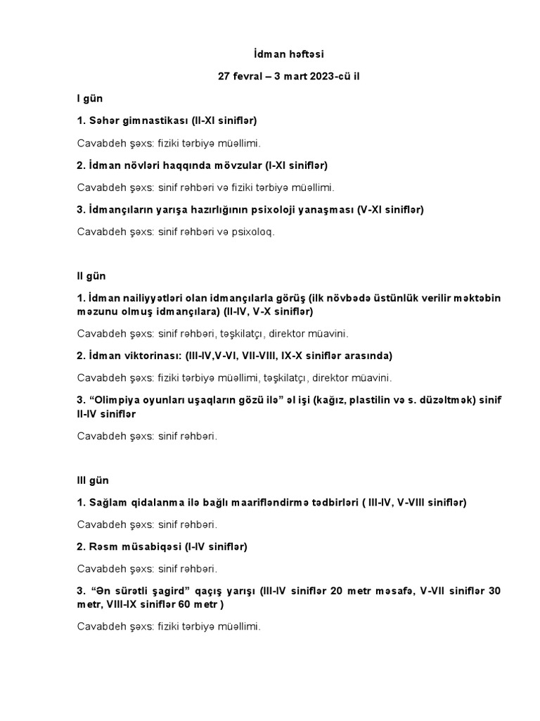 Idman Həftəsinin Proqram | PDF