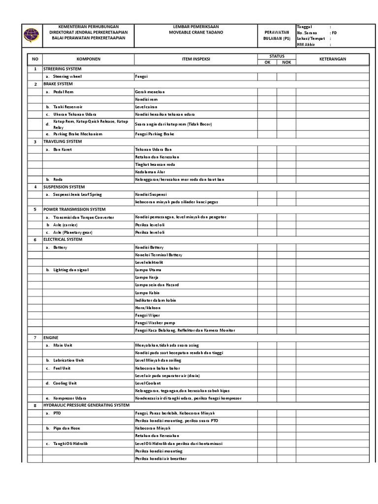 Checksheet P1 Tadano | PDF | Teknologi & Rekayasa