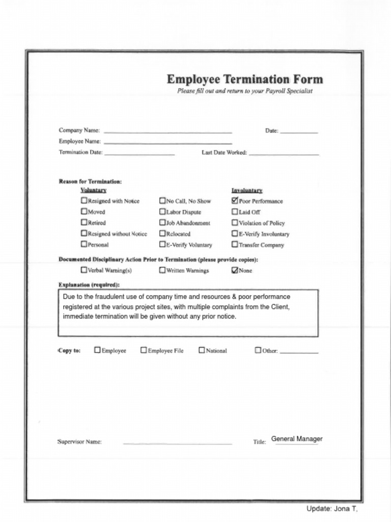 Employee Termination Form | PDF