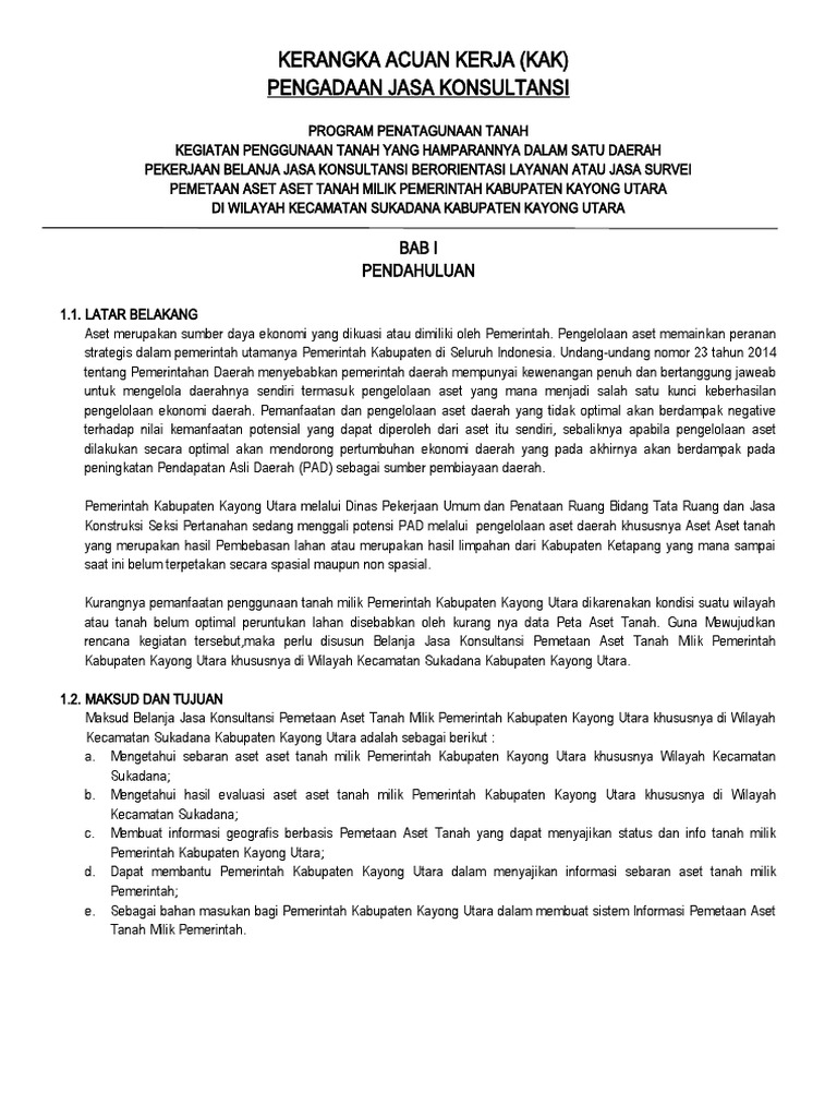 Kerangka Acuan Kerja Penataan Lahan | PDF