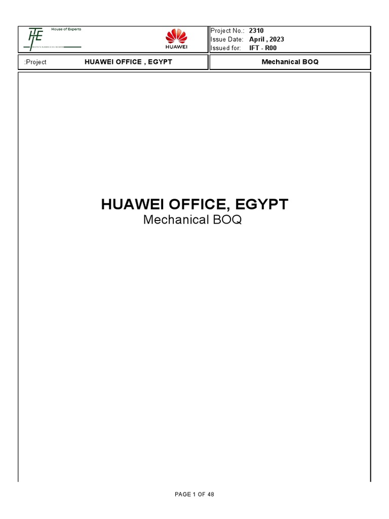Huawei Office Mechanical BOQ 2023 | PDF | Duct (Flow) | Building Materials