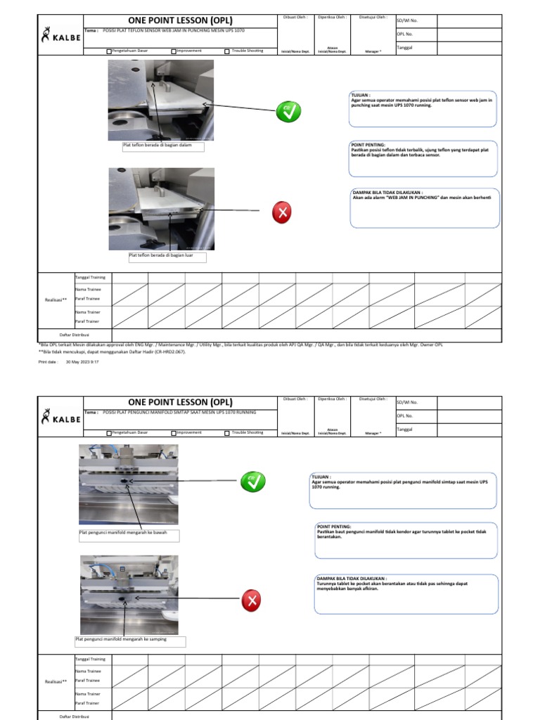 One Point Lesson (Opl) : Dibuat Oleh: Diperiksa Oleh: Disetujui Oleh | PDF