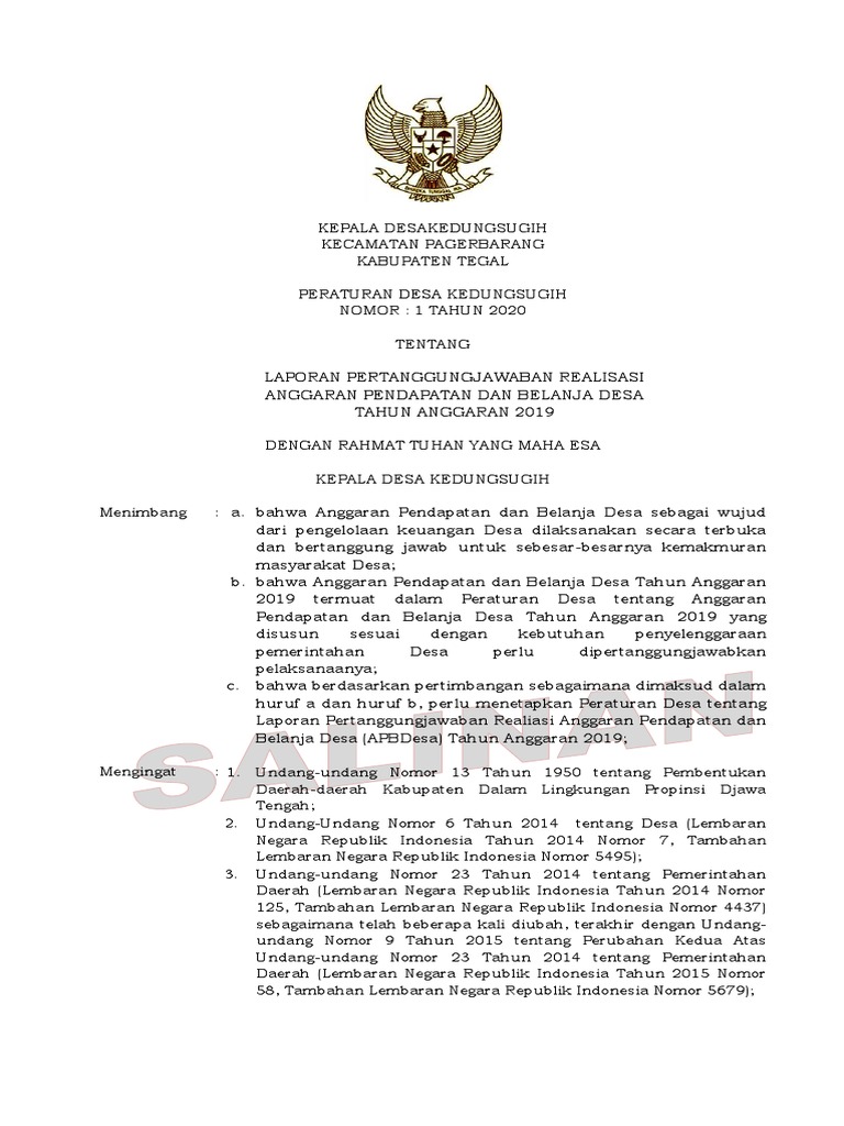 Salinan Perdes LPJ APBDes 2019 | PDF