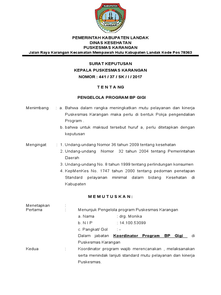 SK Pengelola Program BP GIGI | PDF