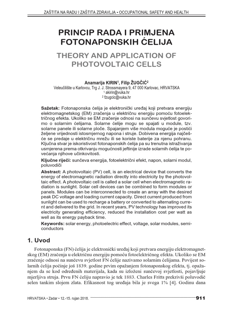 1251401.princip Rada I Primjena Fotonaponskih Elija | PDF