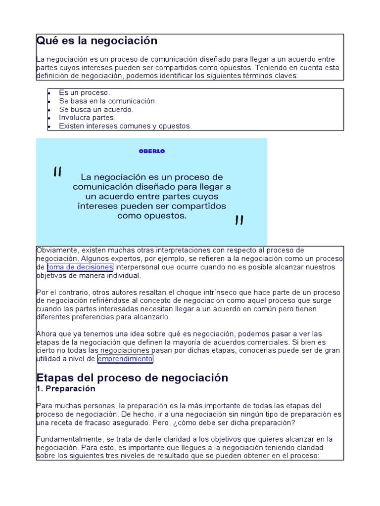 Qué es la negociación y sus etapas | PDF | Negociación | Las emociones