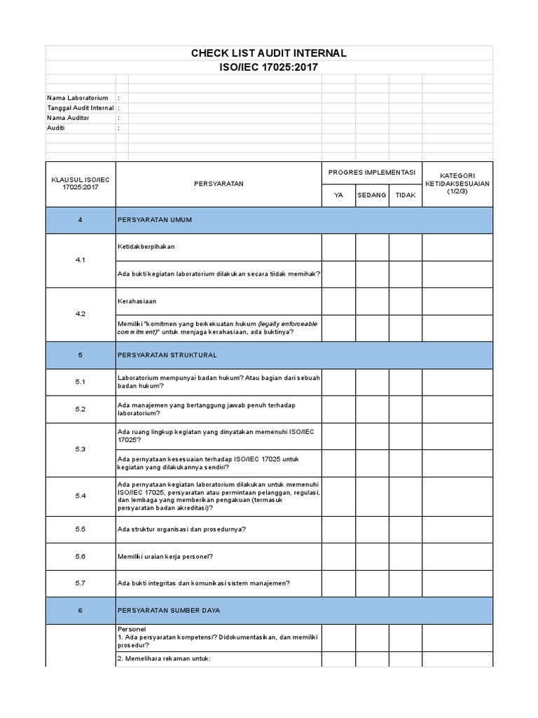 Check List Audit Internal Google Sheets Pdf
