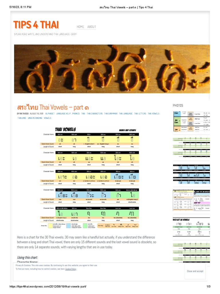Thai Vowels | PDF | Language Families | Cognition