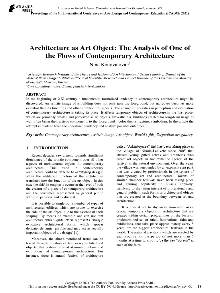 Architecture As Art Object: The Analysis of One of The Flows of ...
