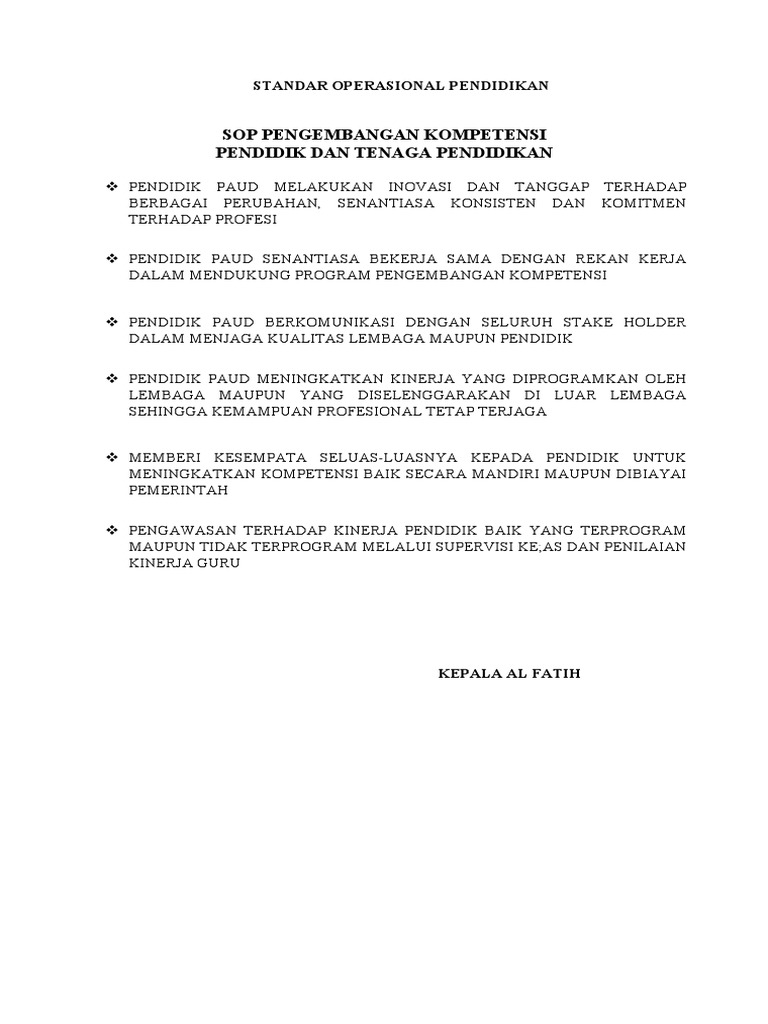SOP pengembangan kompetensi PAUD/TK | PDF
