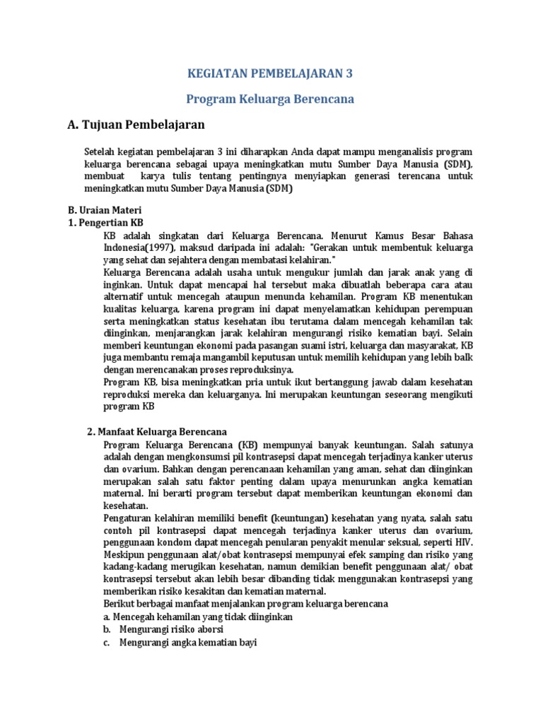 Manfaat dan Metode KB | PDF | Kesehatan Holistik