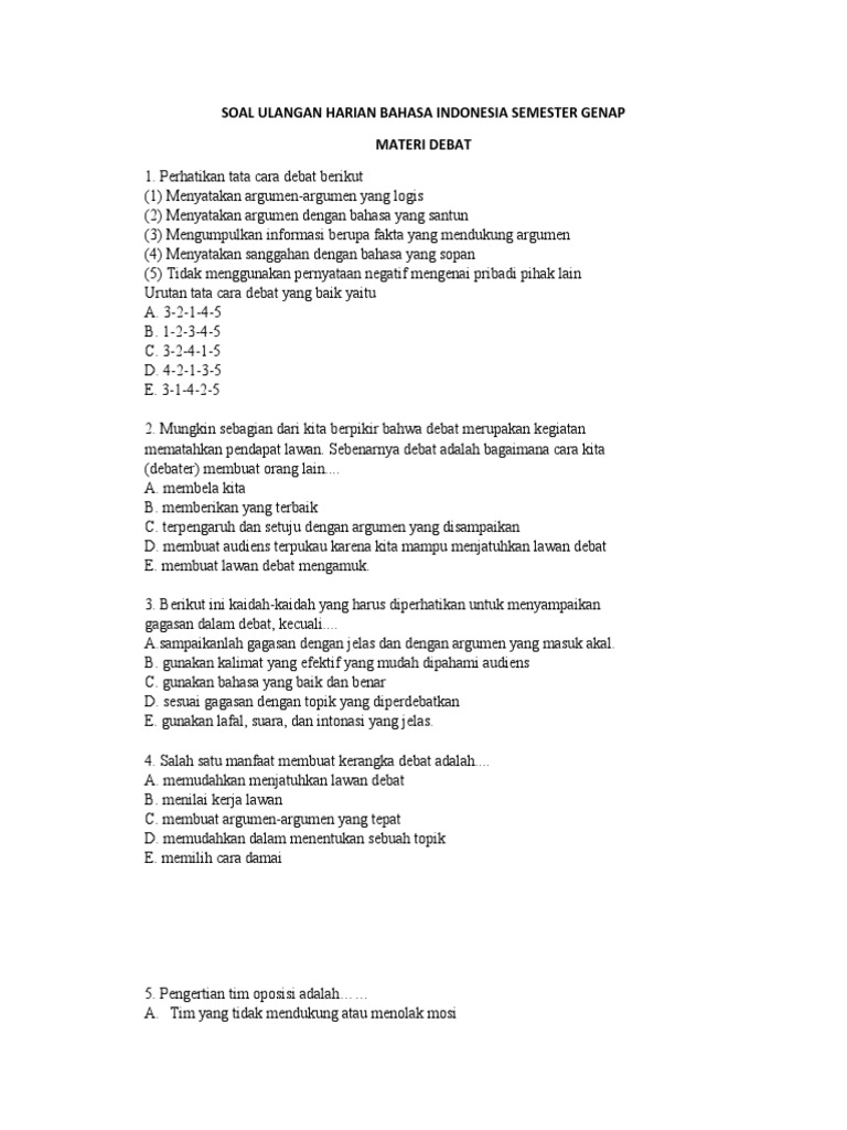 Soal Ulangan Harian Bahasa Indonesia Semester Genap | PDF