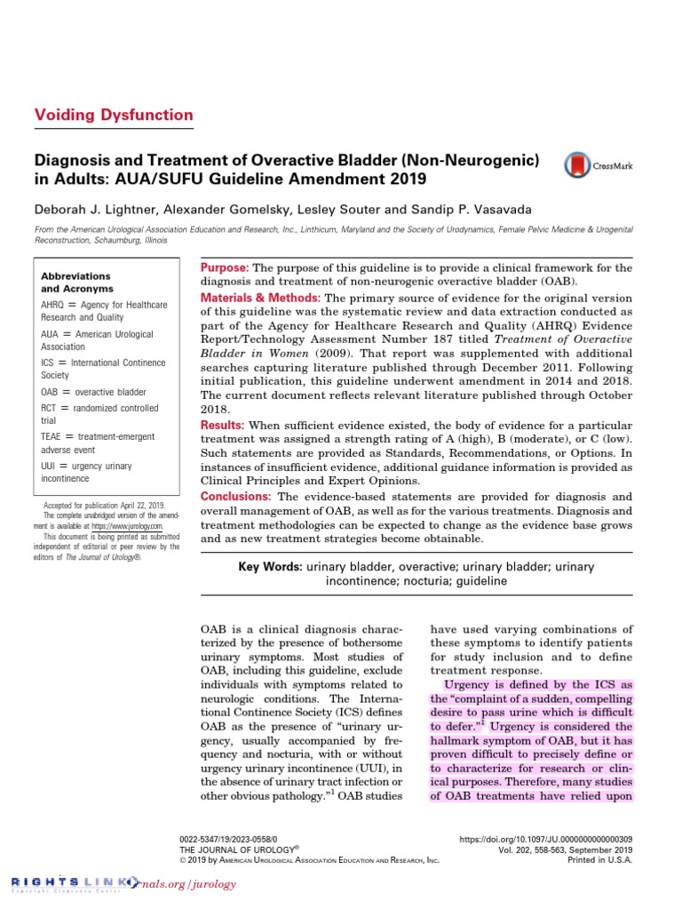 Diagnosis and Treatment of Overactive Bladder (Non-Neurogenic) | PDF ...