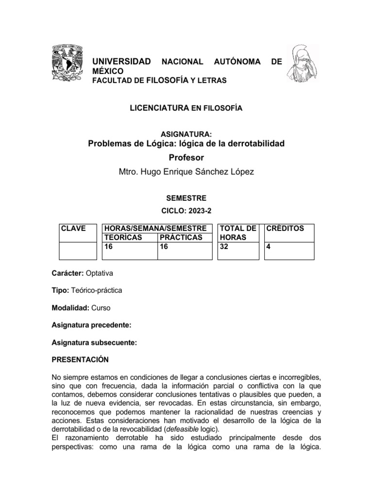 PL2023-2 Programa Problemas Lógica | PDF | Lógica | Evidencia