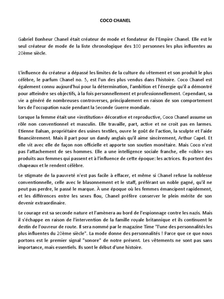 Coco Chanel : Influence et Controverses | PDF | Effet de mode | Études ...