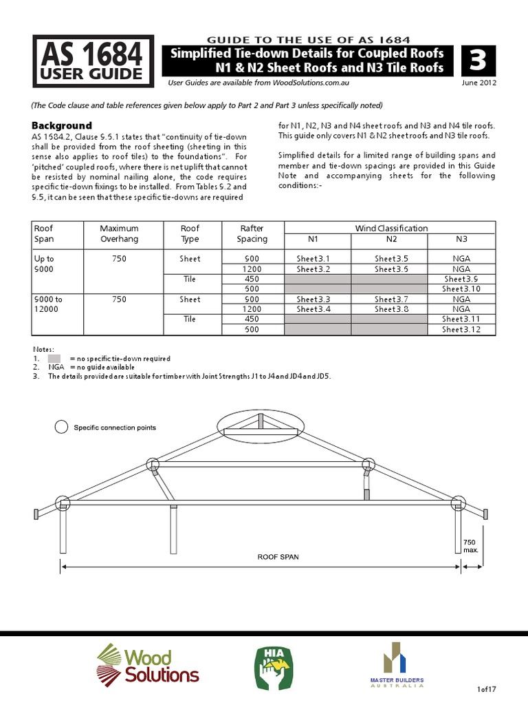 AS 1684 User Guide 3 - Simplified Tie-Downs | PDF | Framing (Construction) | Roof
