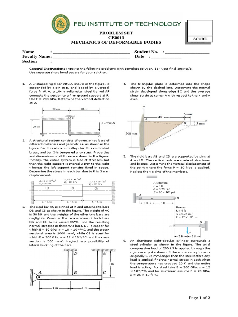 Problem Set No. 2 | PDF | Elasticity (Physics) | Young's Modulus