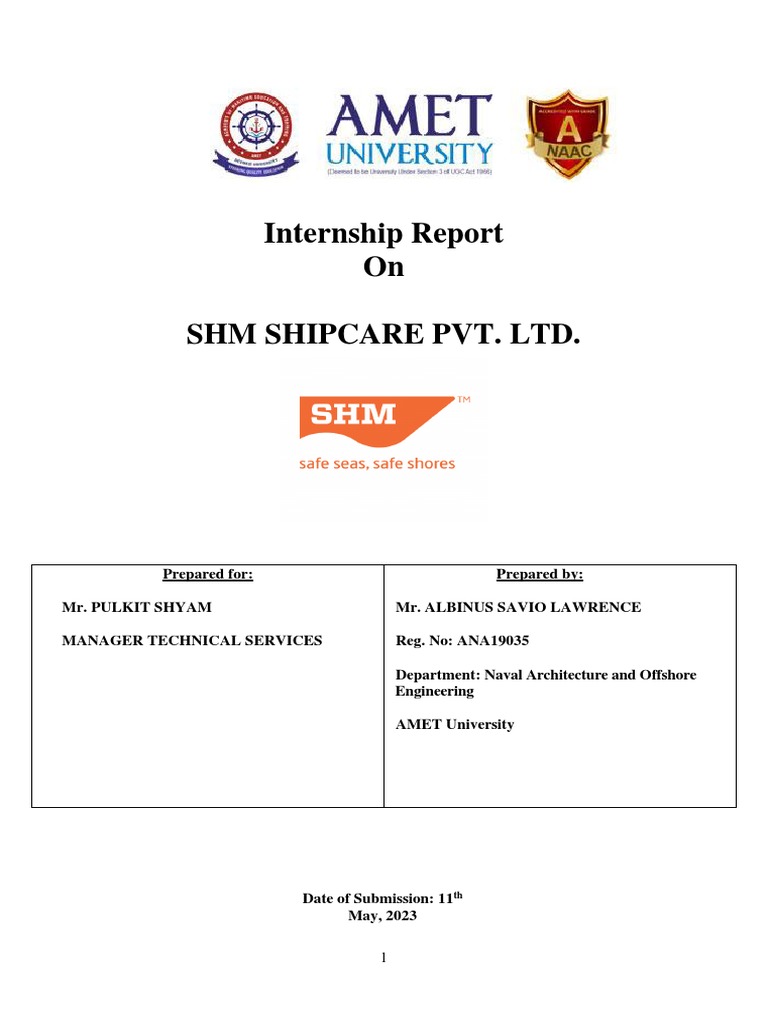 SHM Shipcare Internship Overview | PDF | Safety | Equipment