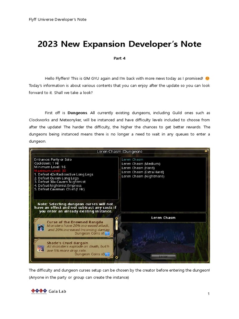 FlyffUniverse Devnote DungeonDifficulties | PDF