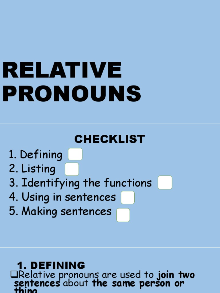 Relative Pronouns | PDF | Subject (Grammar) | Pronoun