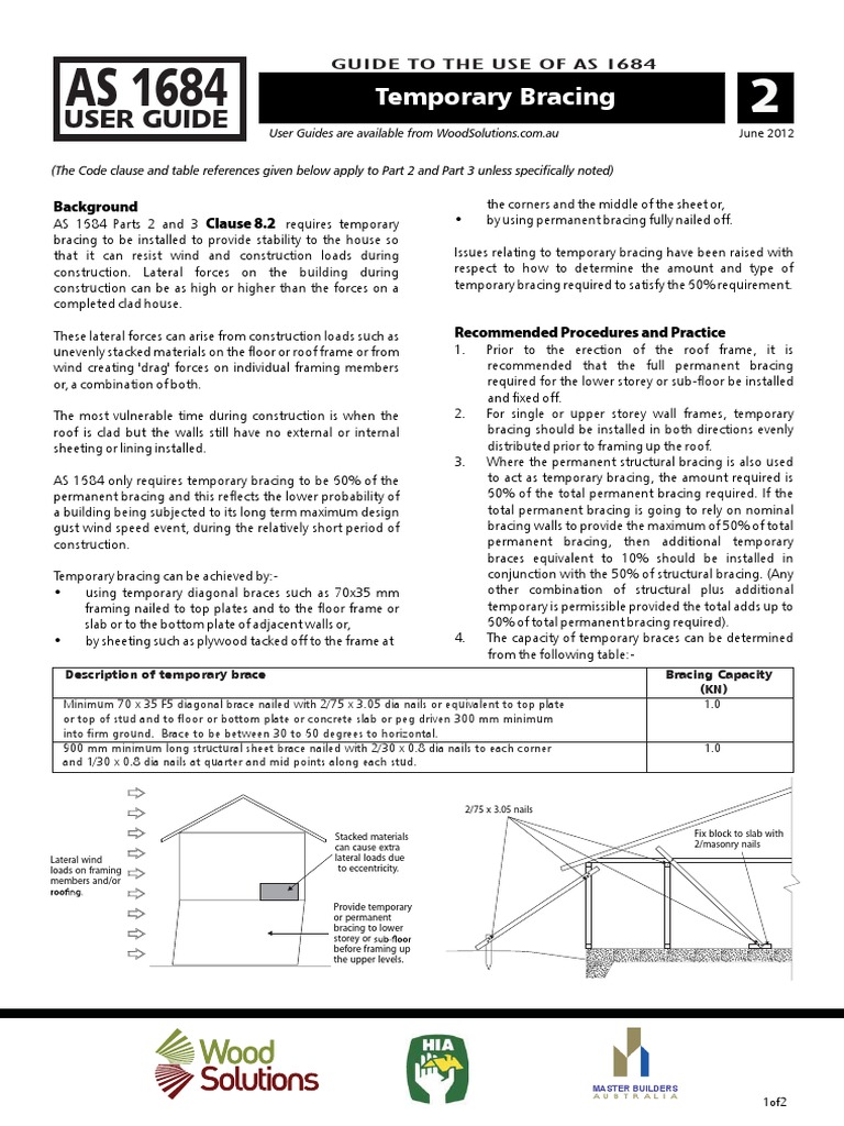 AS 1684 Temporary Bracing Guide | PDF | Framing (Construction) | Roof