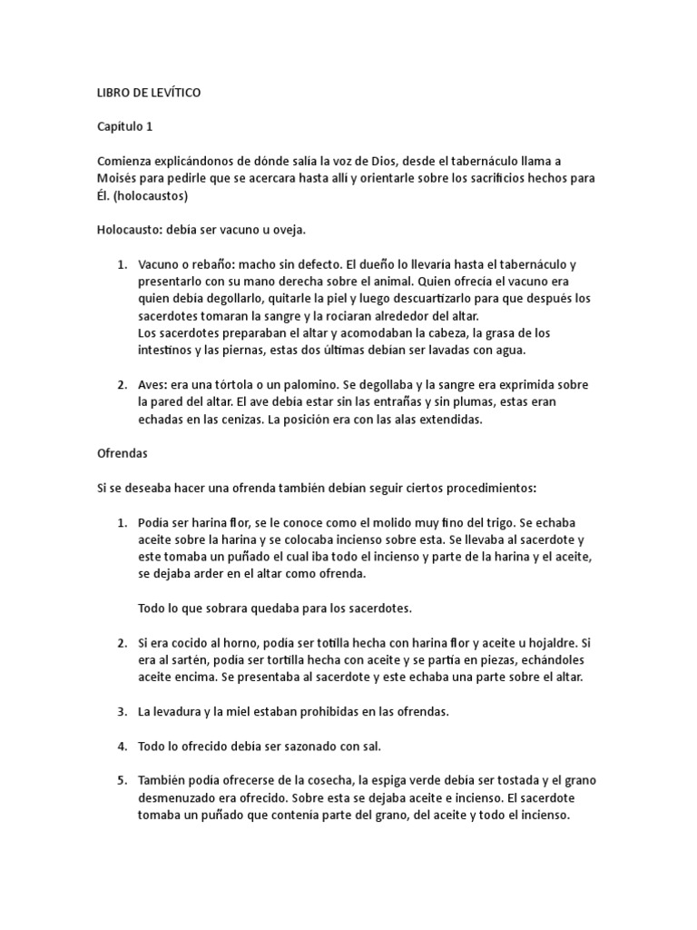 Levitico (5 Capítulos) | PDF | Libro de levítico | Altar