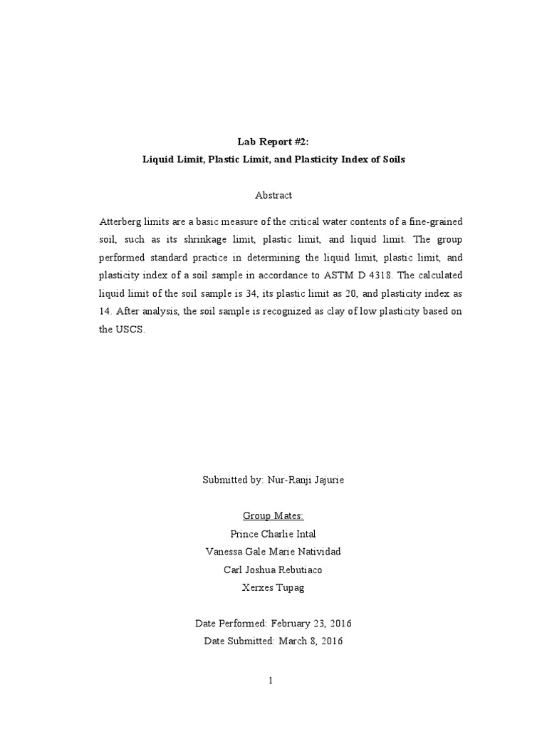 Lab Report 2 Liquid Limit Plastic Limit | PDF | Clay | Natural Materials