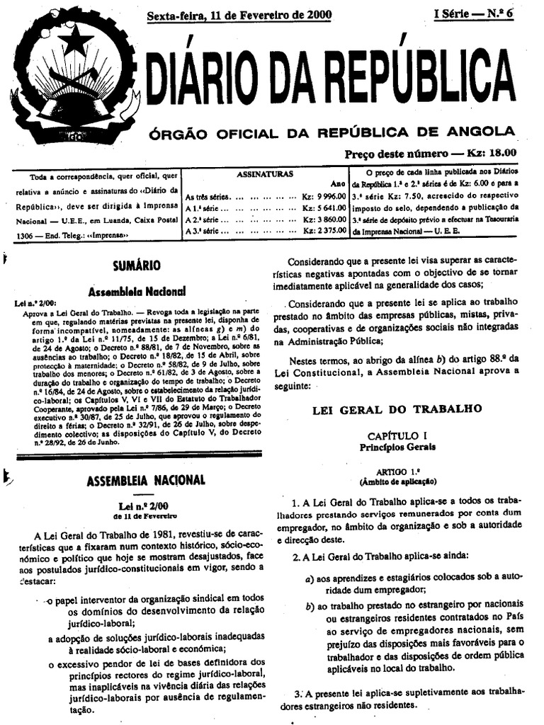 Lei Geral Do Trabalho Angola | PDF