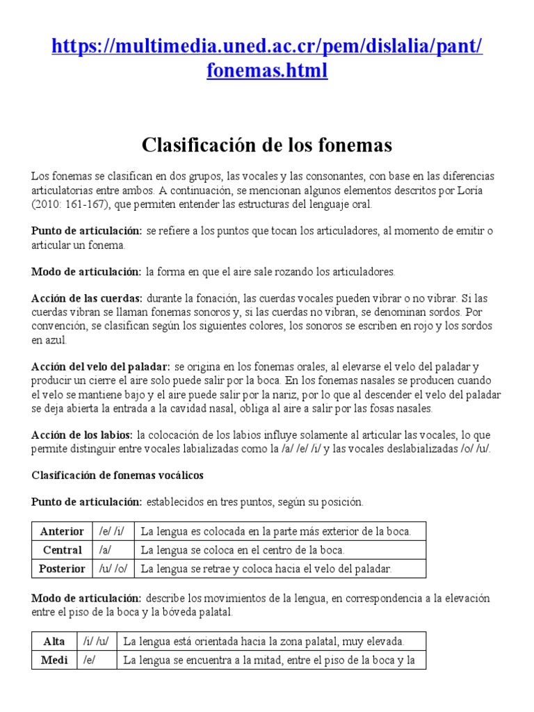 Clasificación de Los Fonemas | PDF