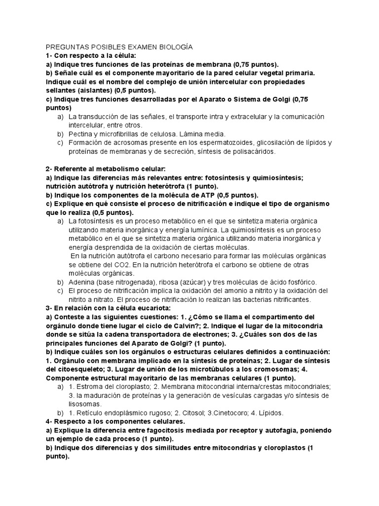 Preguntas Posibles Examen Biología | PDF | Biología Celular) | Nucleo ... Preguntas Posibles Examen Biología | PDF | Biología Celular) | Nucleo ...