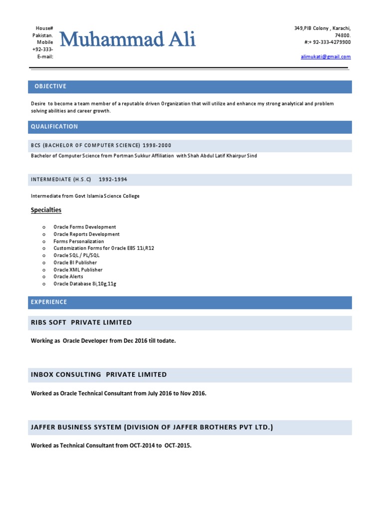 Muhammad Ali CV | PDF | Oracle Corporation | Application Software