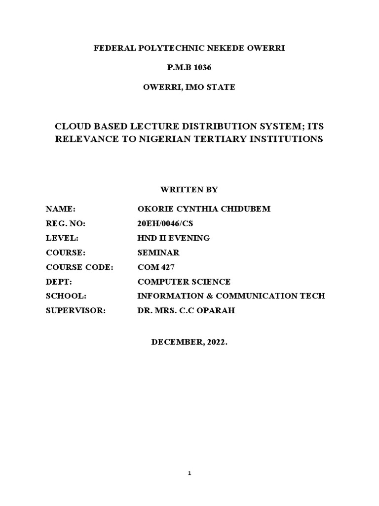 Cloud Based Lecture Distribution System Its Relevance To Nigerian ...