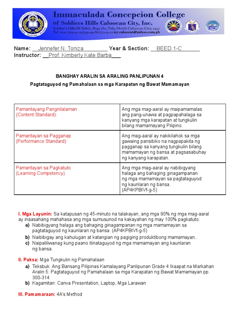 Jennefer Toniza DEMONSTRATION TEACHING DETAILED LESSON PLAN Araling ...