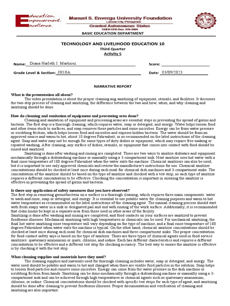 TLE GRADE 10 Activity 5 | PDF | Materials | Industrial Processes