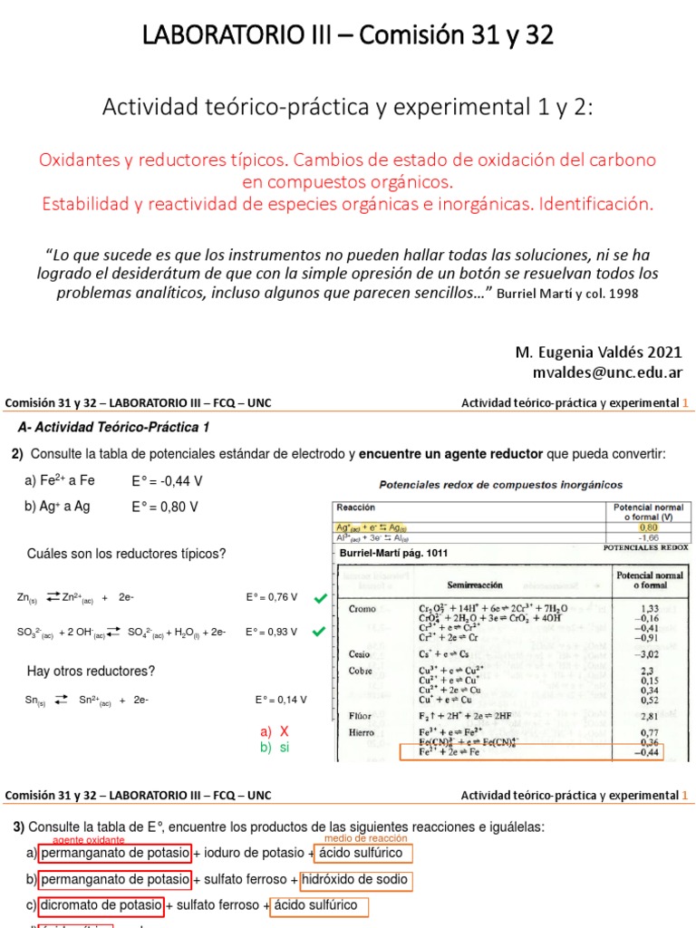LABexp 1 y 2 | PDF | Redox | Ácido sulfúrico
