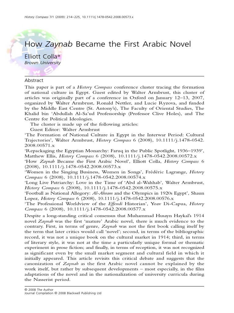 How Zaynab Became The First Arabic Novel | PDF | Arabic Literature | Novels