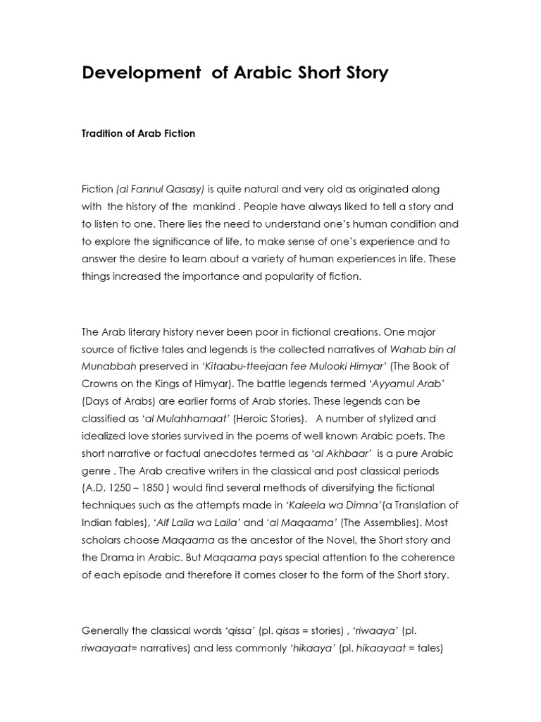 Evolution of Arabic Short Stories | PDF | Narrative | Arabs