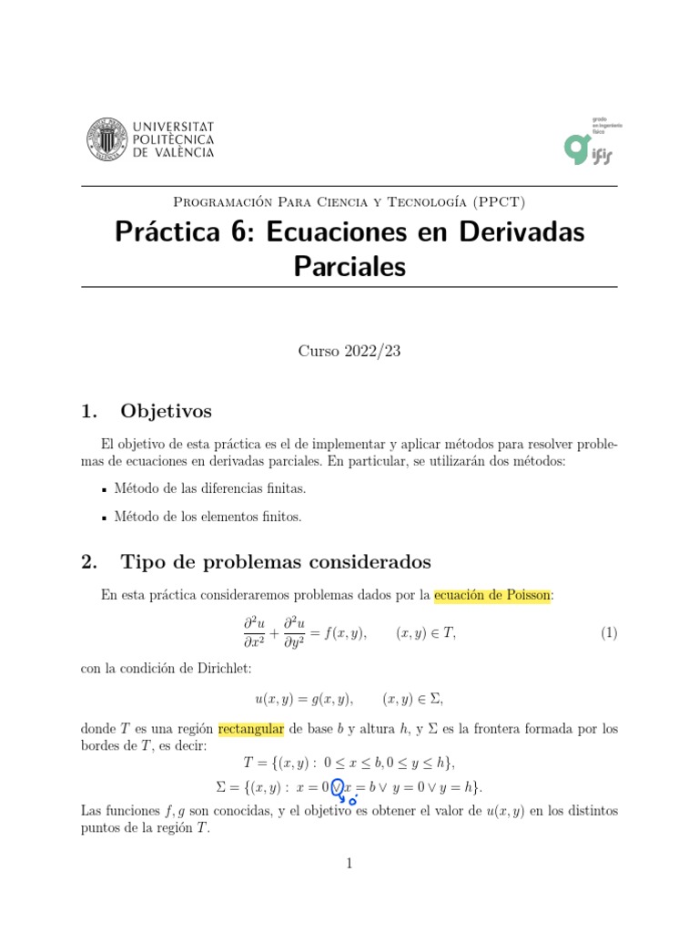 Práctica 6. Ecuaciones en Derivadas Parciales | PDF