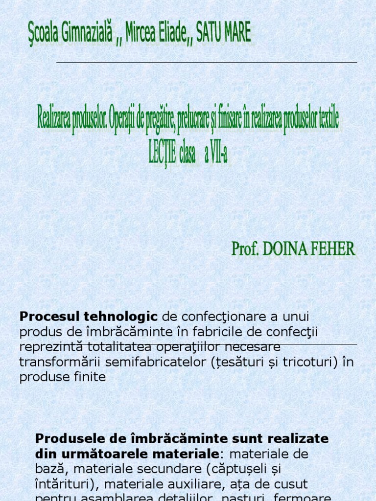 Operatii Tehnologice de Pregatire Prelucrare Si Finisare A Produselor ...