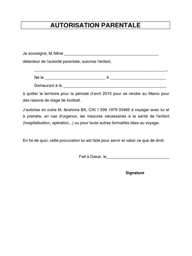 Autorisation Parentale Vierge | PDF