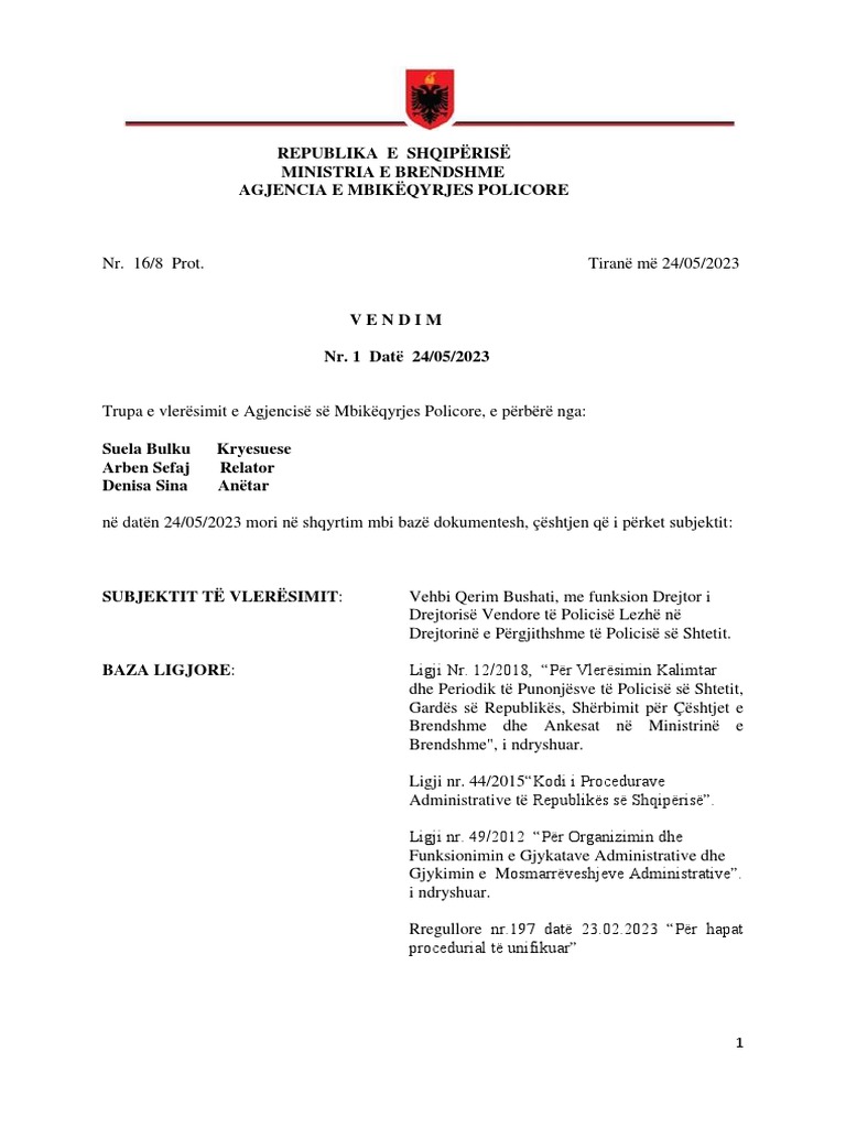 Vendim Vehbi Bushati Vettingu | PDF