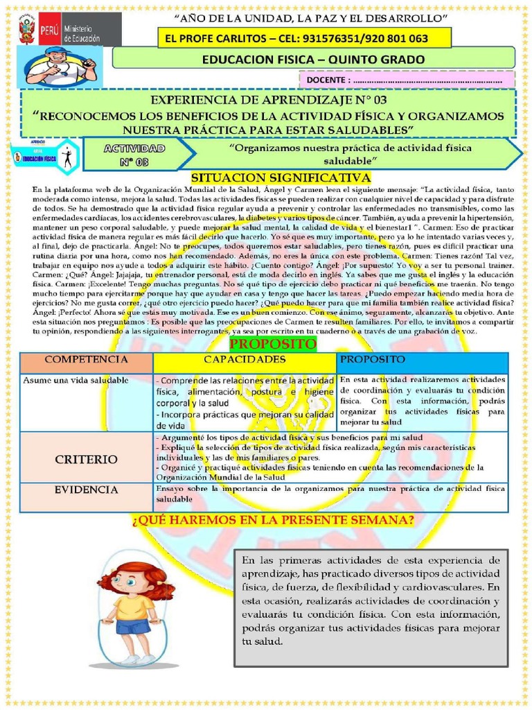 Experiencia de Aprendizaje 03 - Actividad #03 - 5to Grado - Educacion Fisica - 2023 - 00001 | PDF
