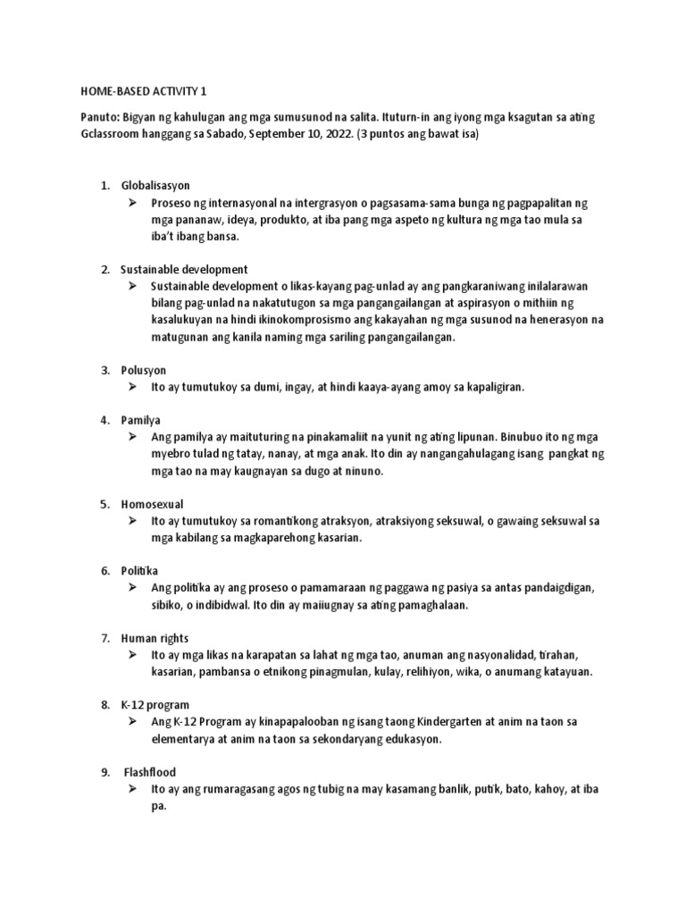 AP 10 Home Based Activity 1 | PDF