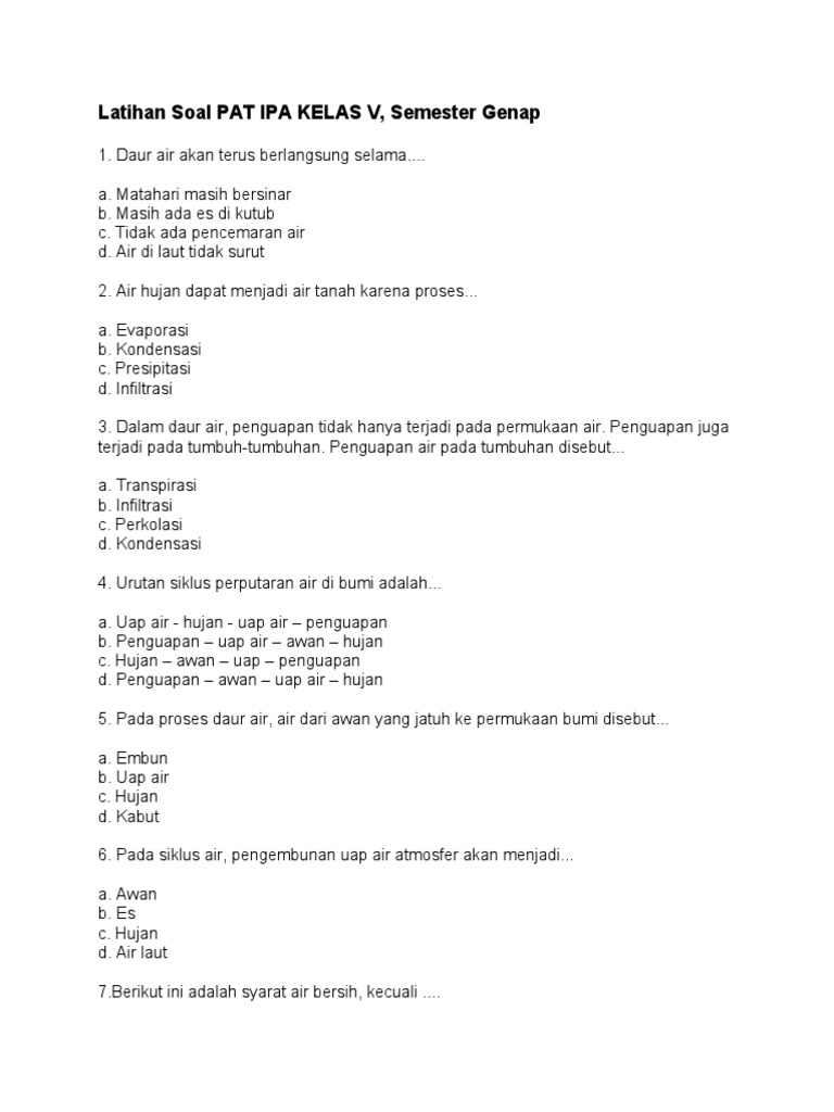 Latihan Soal PAT IPA KELAS V | PDF