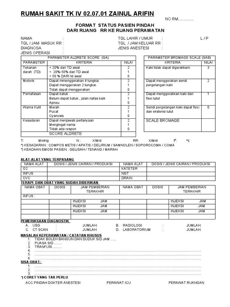 Form Dari RR Ke Ruangan | PDF