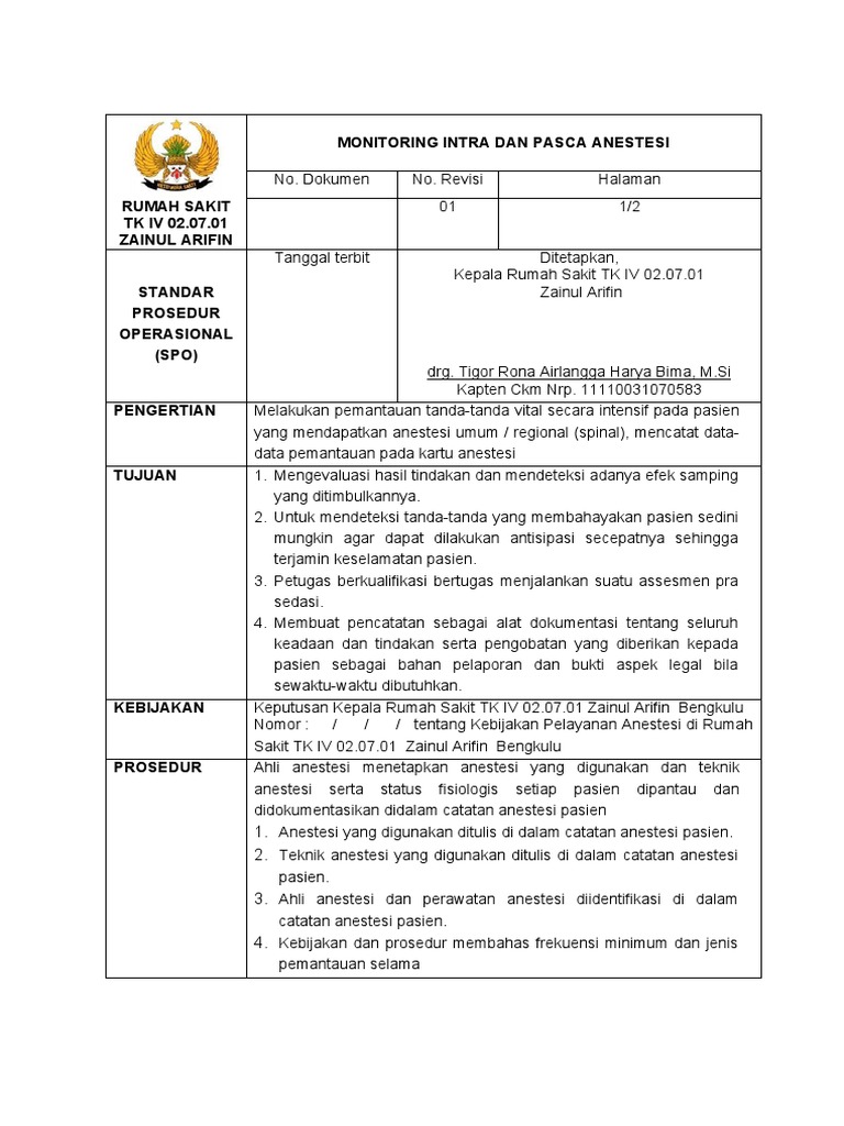 Spo Monitoring Intra Dan Pasca Anestesi | PDF