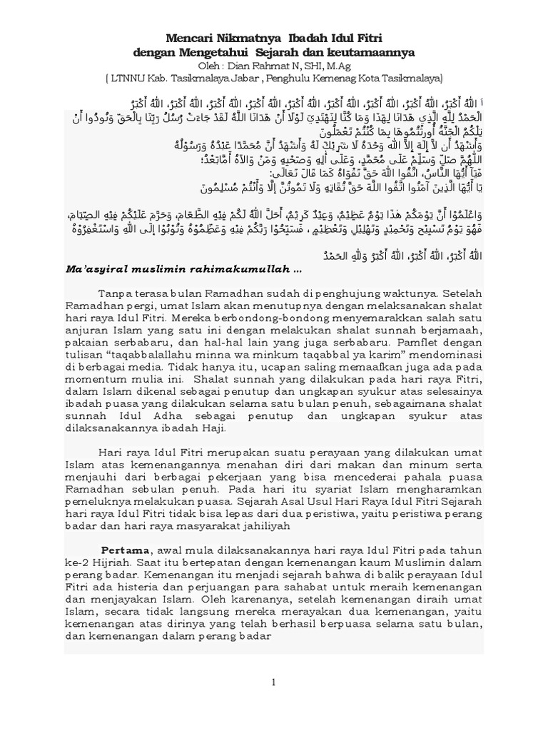 Khutbah Idul Fitri 2023 LTNNU | PDF